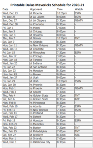 Updated, printable Dallas Mavericks schedule, TV schedule for 2021 ...